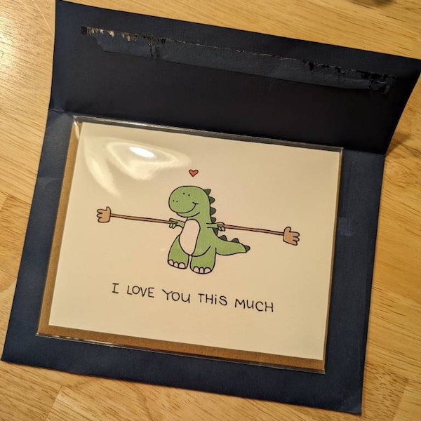 Cute Dinosaur Card - T-rex I Love You This Much, Love Card, Funny ...