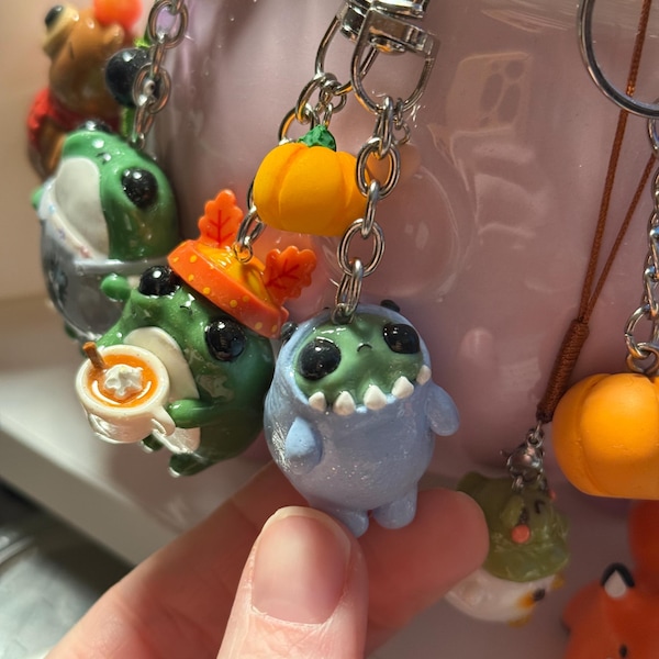 Pumpkin Frog Keychain, Cute Polymer Clay Figurine, Polymer Clay ...