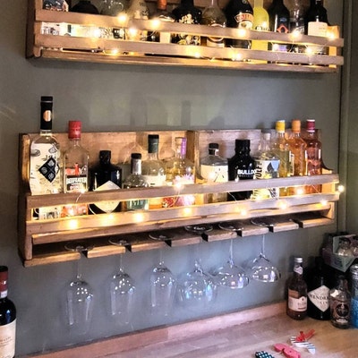 Handmade Bespoke Reclaimed Wooden Floating Gin Shelf and Bottle Rack ...