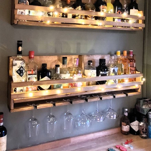 Handmade Bespoke Reclaimed Wooden Floating Gin Shelf and Bottle Rack ...