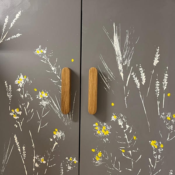 Rounded Long Wood Pulls Oak Handles Simple Kitchen Hardware Dresser ...