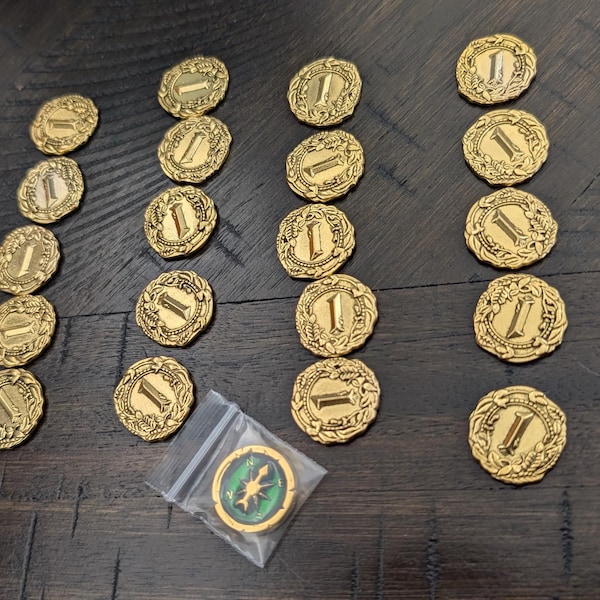 60 Metal Lost Ruins of Arnak Token Upgrade, Gold Coin, Compass and ...