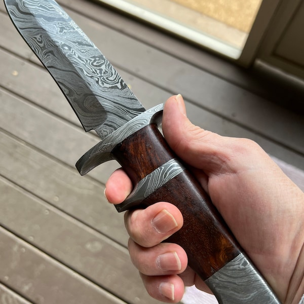 Handmade Damascus Hunting Knife With Rosewood Handle Gift for Father ...