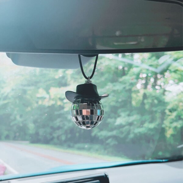 Black Cowboy Hat Disco Ball Car Hanging Rear View Mirror Accessory L ...