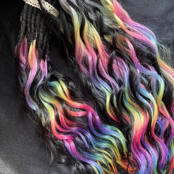 Rave Fairy Colorful Curls - Glitch Rainbow Curly Locs, Synthetic Boho ...