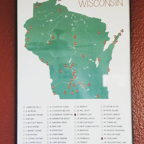 Wisconsin State Parks Illustration Map 12x18 Poster - Etsy