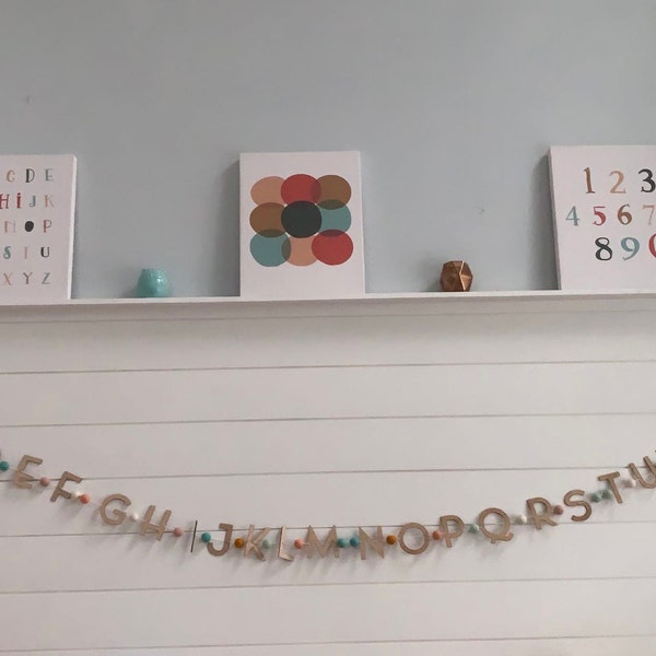 Alphabet Banner Wooden Alphabet Wall Decor Educational Decor Wooden ...