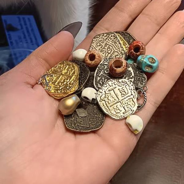 FULL PIRATE Treasure Chest! Metal Pirate Coins! Charms! Nautical Decor ...