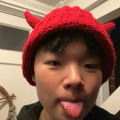 Crochet Devil Horn Beanie - Etsy
