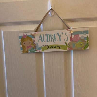 Mermaid Door Sign, Kids Door Decor, Personalized Children's Wall Art - Etsy