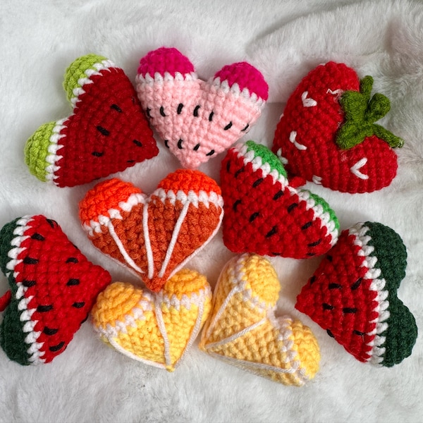 Fruit and Berry Hearts Keychains Crochet Pattern, Valentines Crochet 5 ...