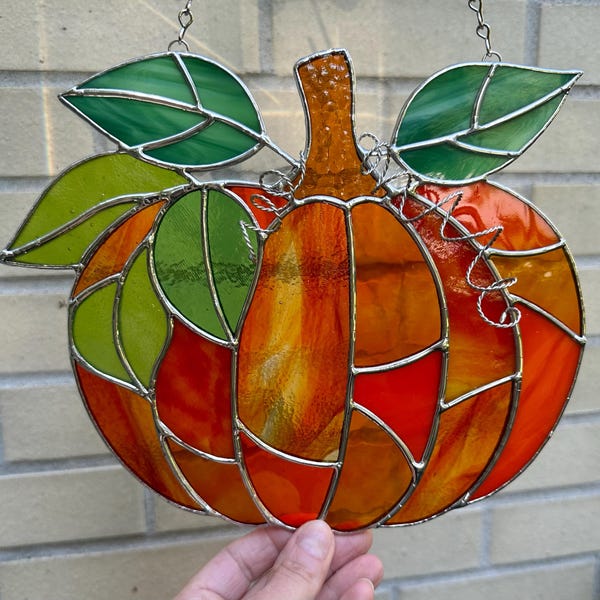 Leafy Pumpkin Stained Glass Pattern: Halloween Suncatcher Design (PDF ...