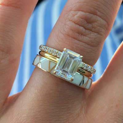 Personalized Enamel Text Band Ring Solid 14K Gold and White Enamel - Etsy