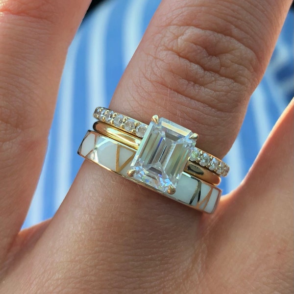 Personalized Enamel Text Band Ring - Solid 14K Gold and White Enamel - Etsy