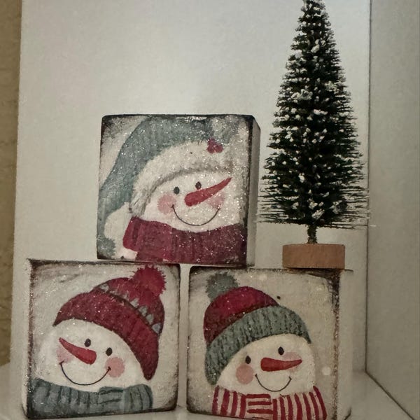 Snowman Christmas Winter Mini Wooden Blocks - Etsy