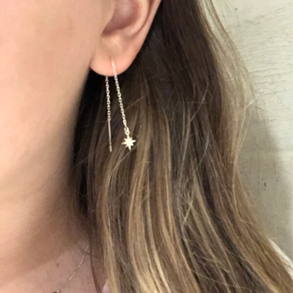 Double Piercing Chain Earrings Connector Pair, Sterling Silver Connected Stud Earrings Set - Etsy