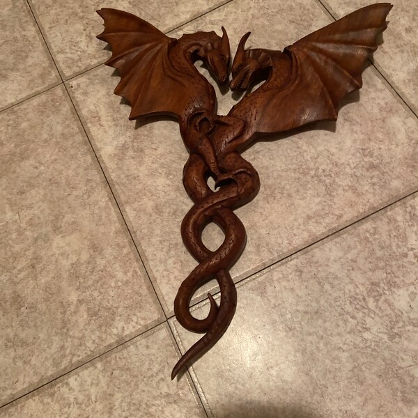 Celtic Double Dragon Cross Wood Carved Plaque - Etsy