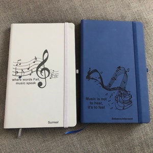 Music Notes Journal With Custom Quote or Custom Text Leather - Etsy