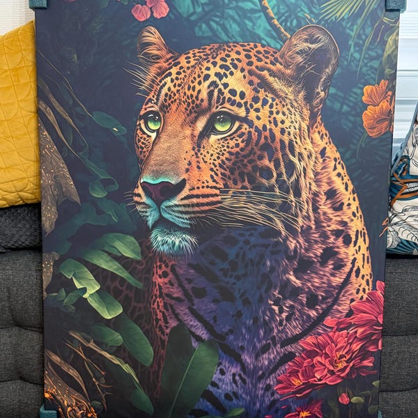 Leopard- Design of a Leopard Surrounded by Flowers and Leaves - Leopard ...