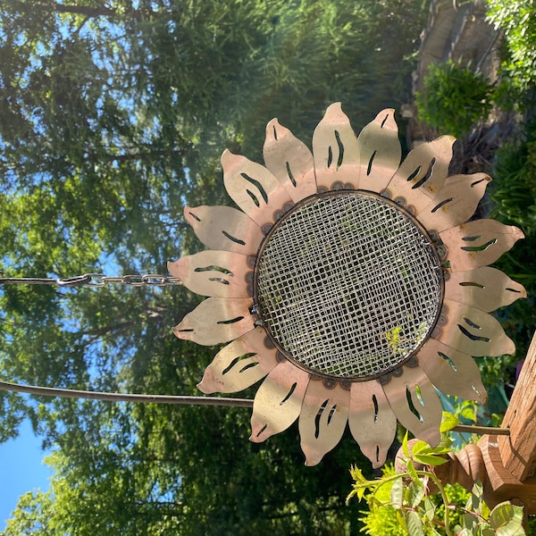Hanging Sunflower Suet Bird Feeder: Handmade Iron & Sheet Metal - Etsy