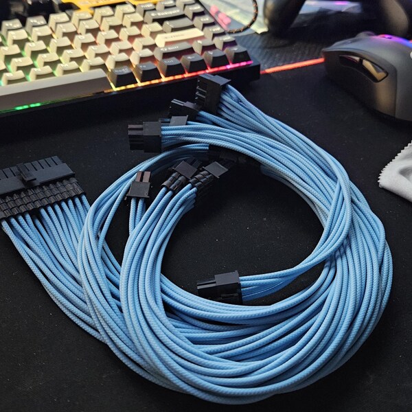 TT Thermaltake Full Modular Psu Customized Cables Sleeved Silver Plated ...