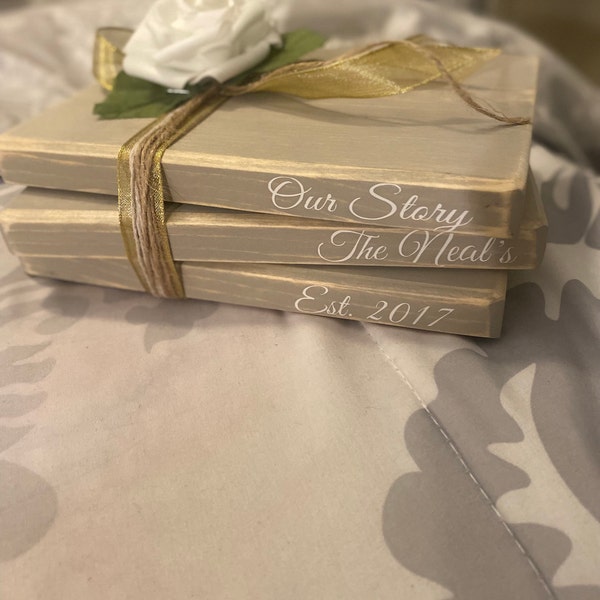 Wood Book Stack - 8"l X 4"h - Faux Book Stack - Personalized - Custom ...