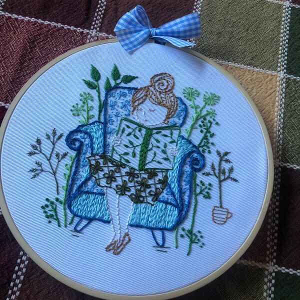 Reading Time - Modern Hand Embroidery, Embroidery Kit, Wall Decor, Hand ...
