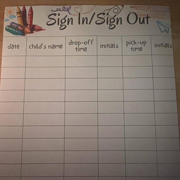 Crayons Sign in / Sign Out Sheet, Daycare Sign in Sheet, Preschool ...