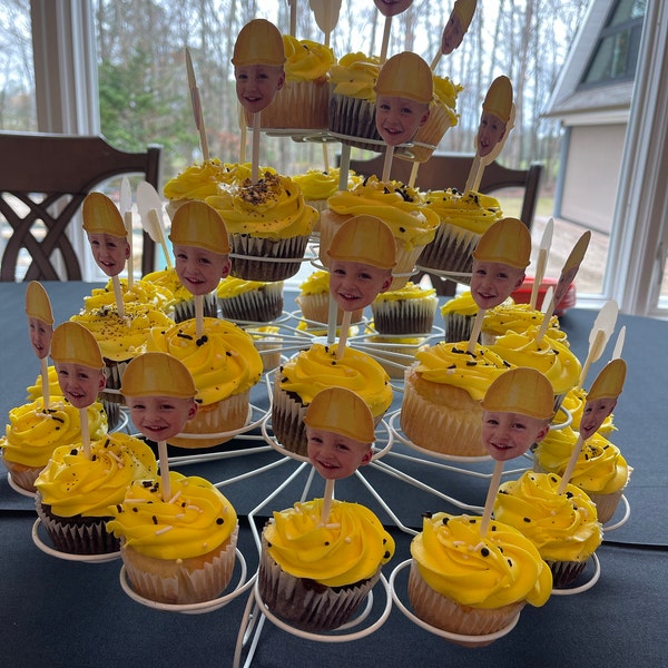 Construction Face Cupcake Toppers, Custom Photo Cake Picks, Digger ...