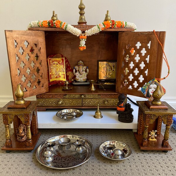 Wooden Temple Worship Hindu Pooja Mandir Home Handcrafted Pooja Ghar ...