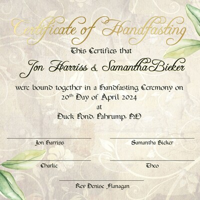 Handfasting Blessing Certificate Personalised A4 - Etsy