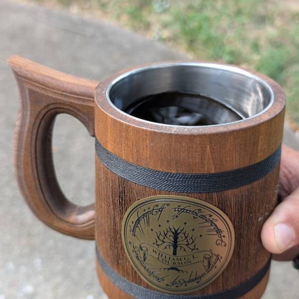 Witcher Mug Wooden Beer Stein With Personalized Etched Plaque Gift for ...