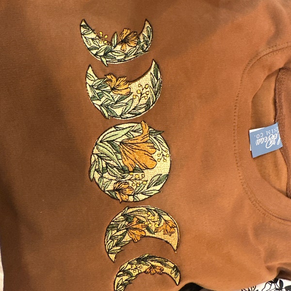 Camel Floral Moon Phase Embroidered Crewneck Unisex Mushroom Fleece ...