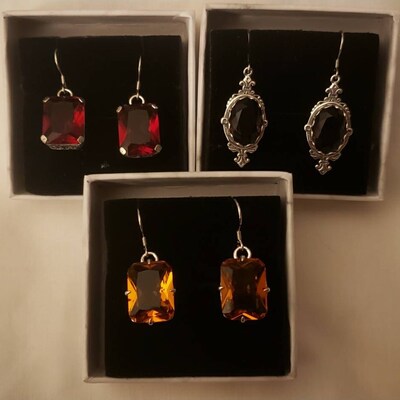 Red Ruby Earrings/ Solid Sterling Silver/ Art Deco Simulated Red Ruby Etched Filigree Jewelry ...