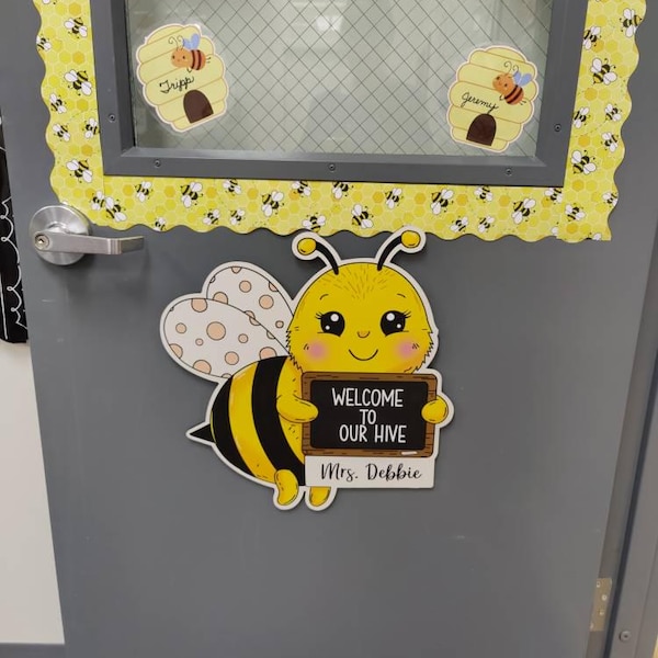 Bee Classroom Door Sign, Welcome to Our Hive Teacher Sign, Personalized ...