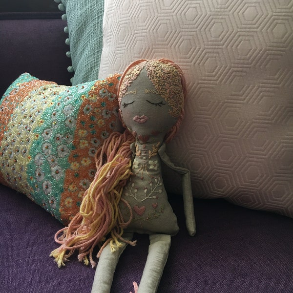 Hand Embroidered Girl Hiding Behind Flowers. Quirky Embroidered Hair 3D ...