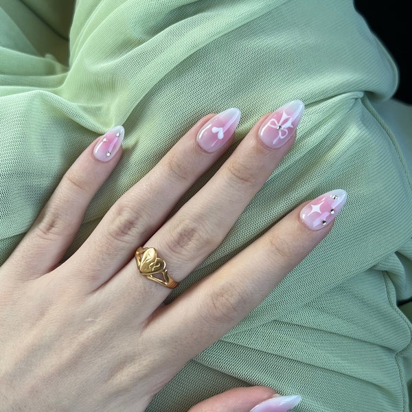 Custom Design No.27 Press on Nails | Jelly White & Pink Blush | Hand ...
