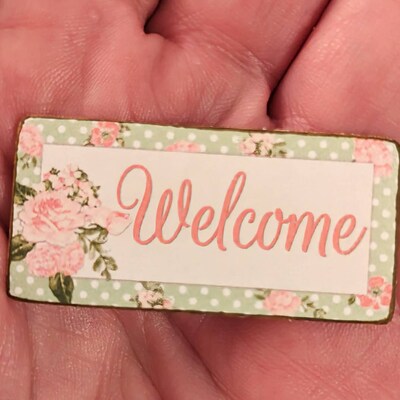 Dollhouse Miniature, Welcome Sign, Pink Floral Picture, Home Plaque ...
