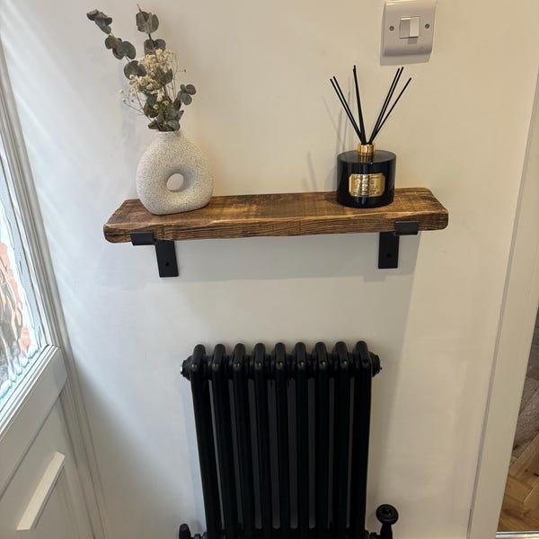Reclaimed Solid Wood Radiator Shelf | Narrow Entryway Shelf | Reclaimed ...