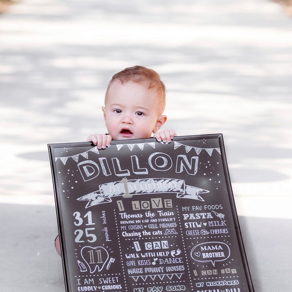 Boy 1st Birthday Chalkboard Sign, Personalized First Birthday Poster ...