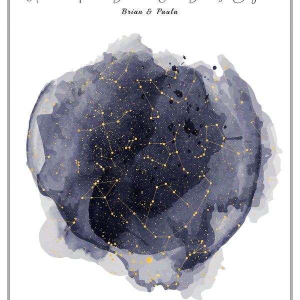 CUSTOM Star Map | Star Map by Date | NIGHT SKY Print | Constellation ...