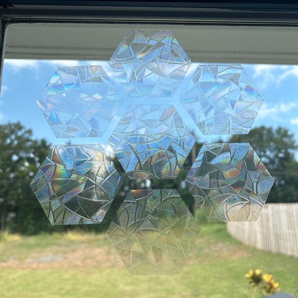 Rainbow Prism Sun-catcher Window Cling - Hexagon - Removable/reusable ...