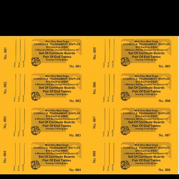 Custom Printed Raffle Tickets for Your Fundraiser! Your Choice of Card ...