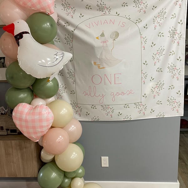 One Silly Goose Balloon Garland Girls Silly Goose Arch Gingham Pink ...