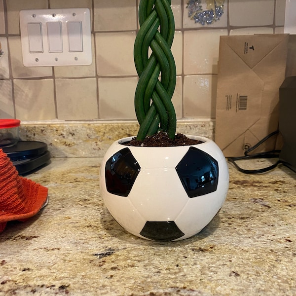 Soccer Ball Ceramic Planter, Sports Fan Flower Pot Bowl, Athletic ...