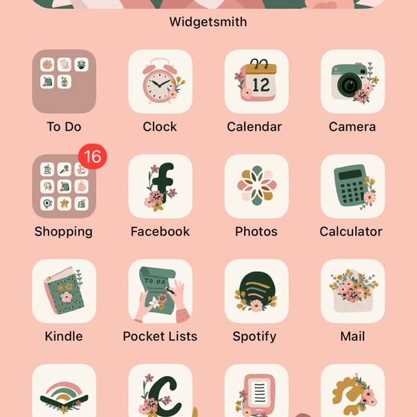 Hand Drawn Ios 14 Icons iPhone Icons, Handdrawn App Icons Green Floral ...