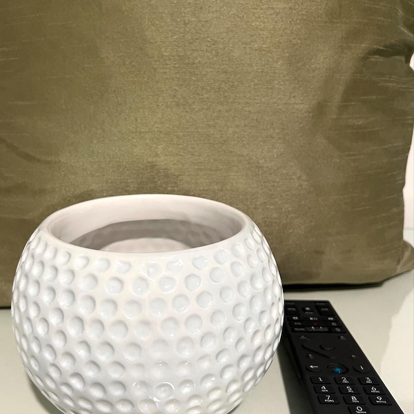 Round Golf Ball Ceramic Planter, White Spherical Display Pot Home Decor ...