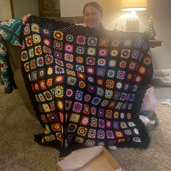Crochet Granny Square Patchwork Blanket,granny Square Multicolor Throw ...