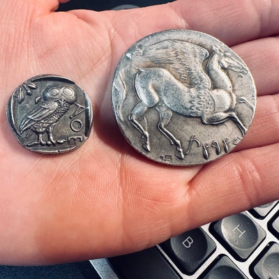 Ancient Greek Silver Athenian Tetradrachm Coin 450BC. Owl of Athena ...