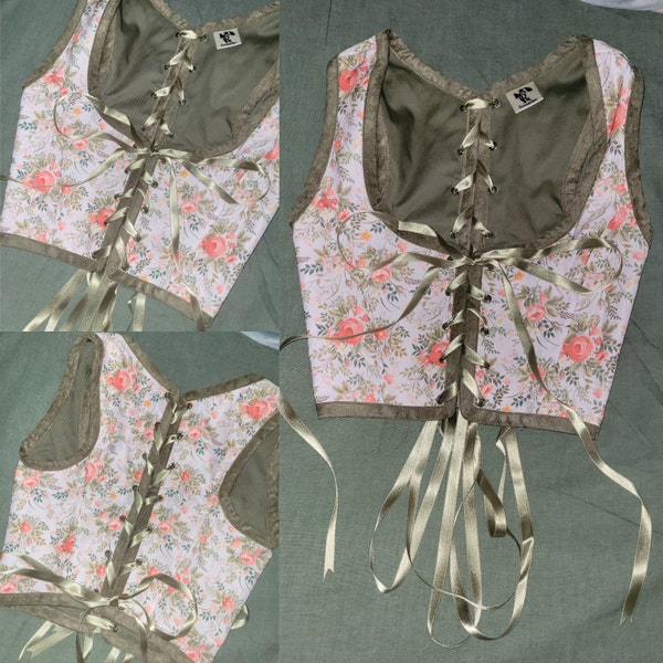 Hobbit Bodice, Renaissance Corset Flowers Cottagecore Style Corset Vest ...